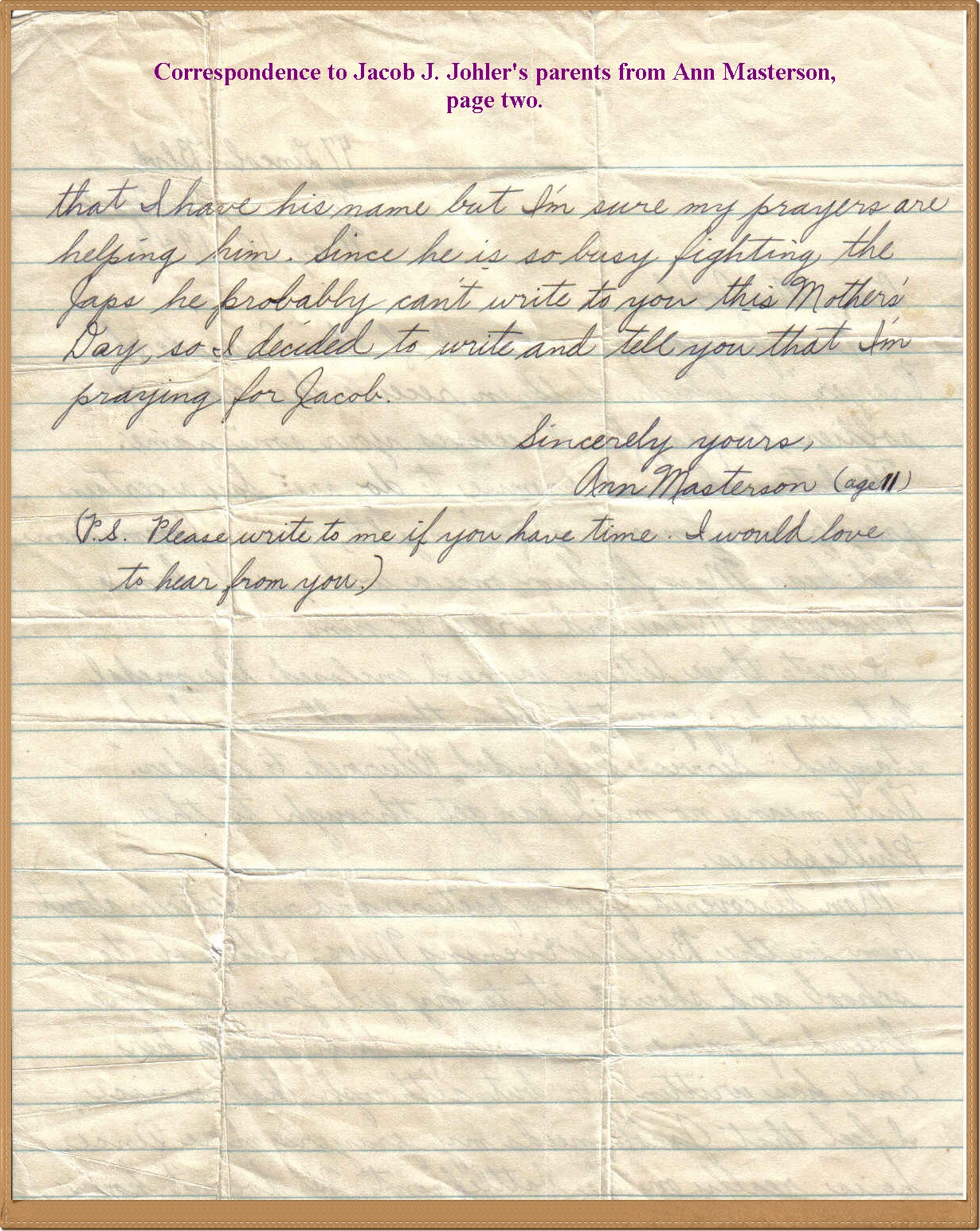 * Ann Masterson, Prayer Warrior | Johlerpow and Zale et al.